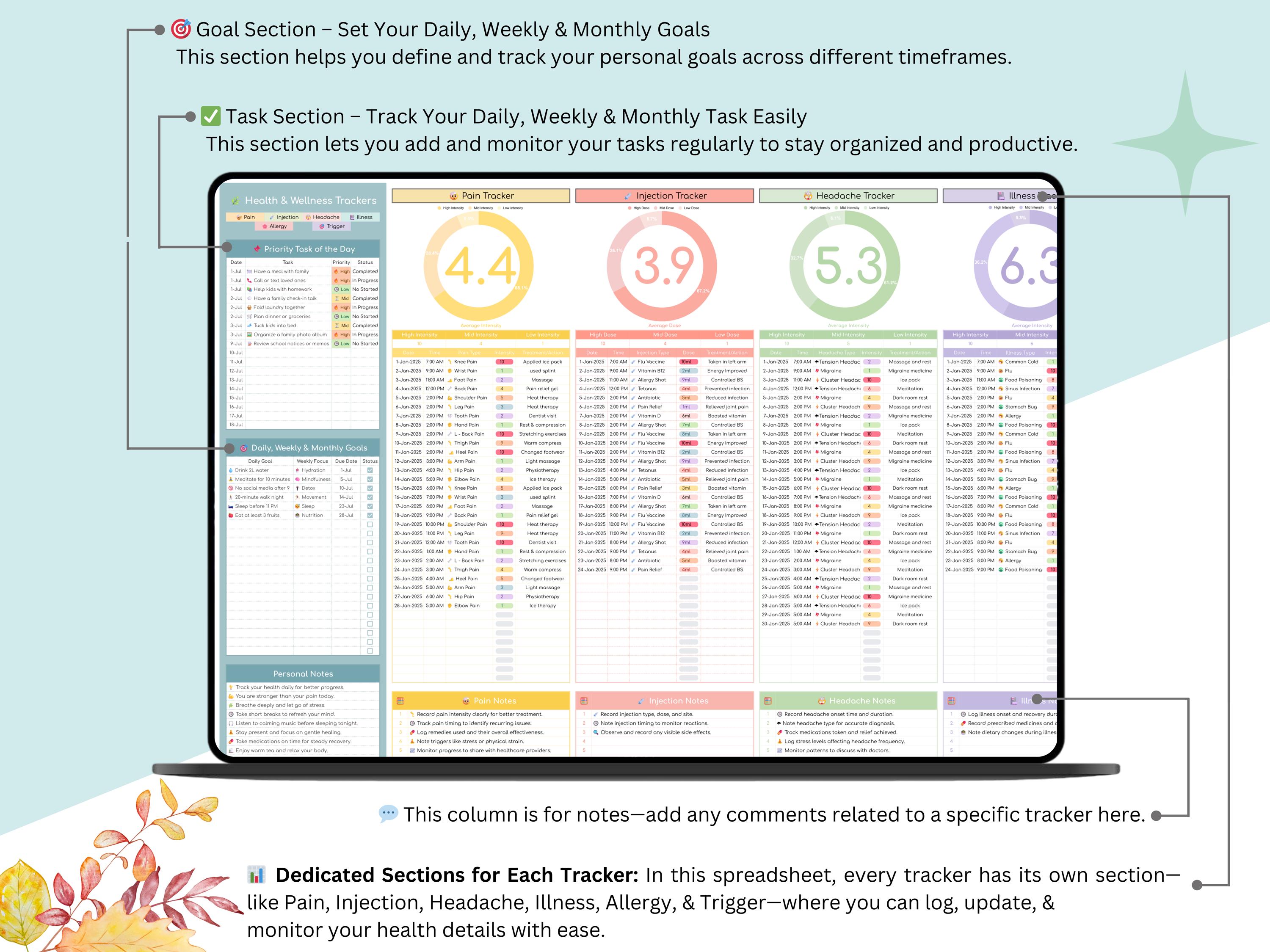 Pain Tracker - Injection Tracker - Headache Tracker - Illness Tracker ...