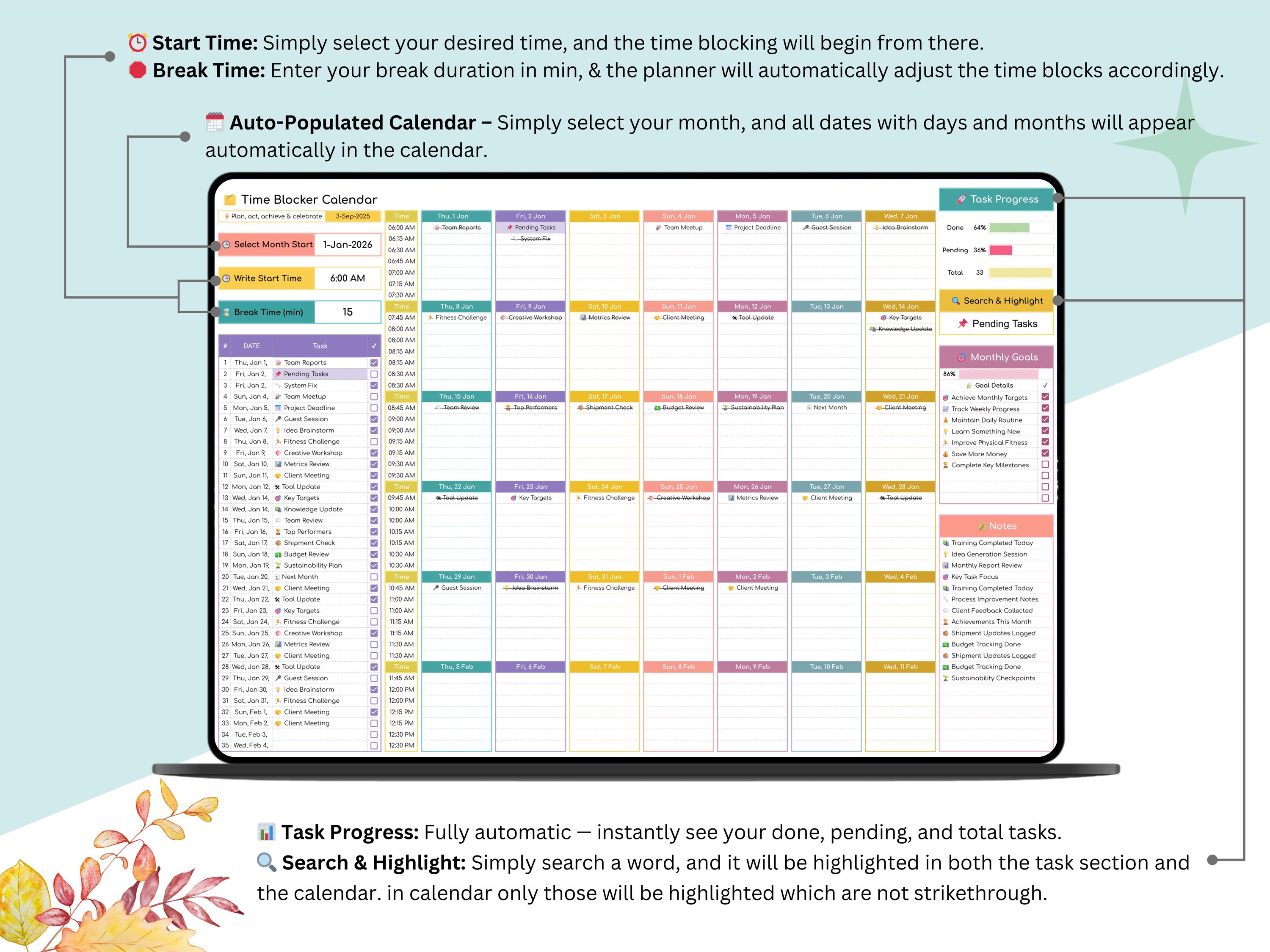 Time Blocking Calendar - Time Blocking Planner - Daily Calendar Time ...