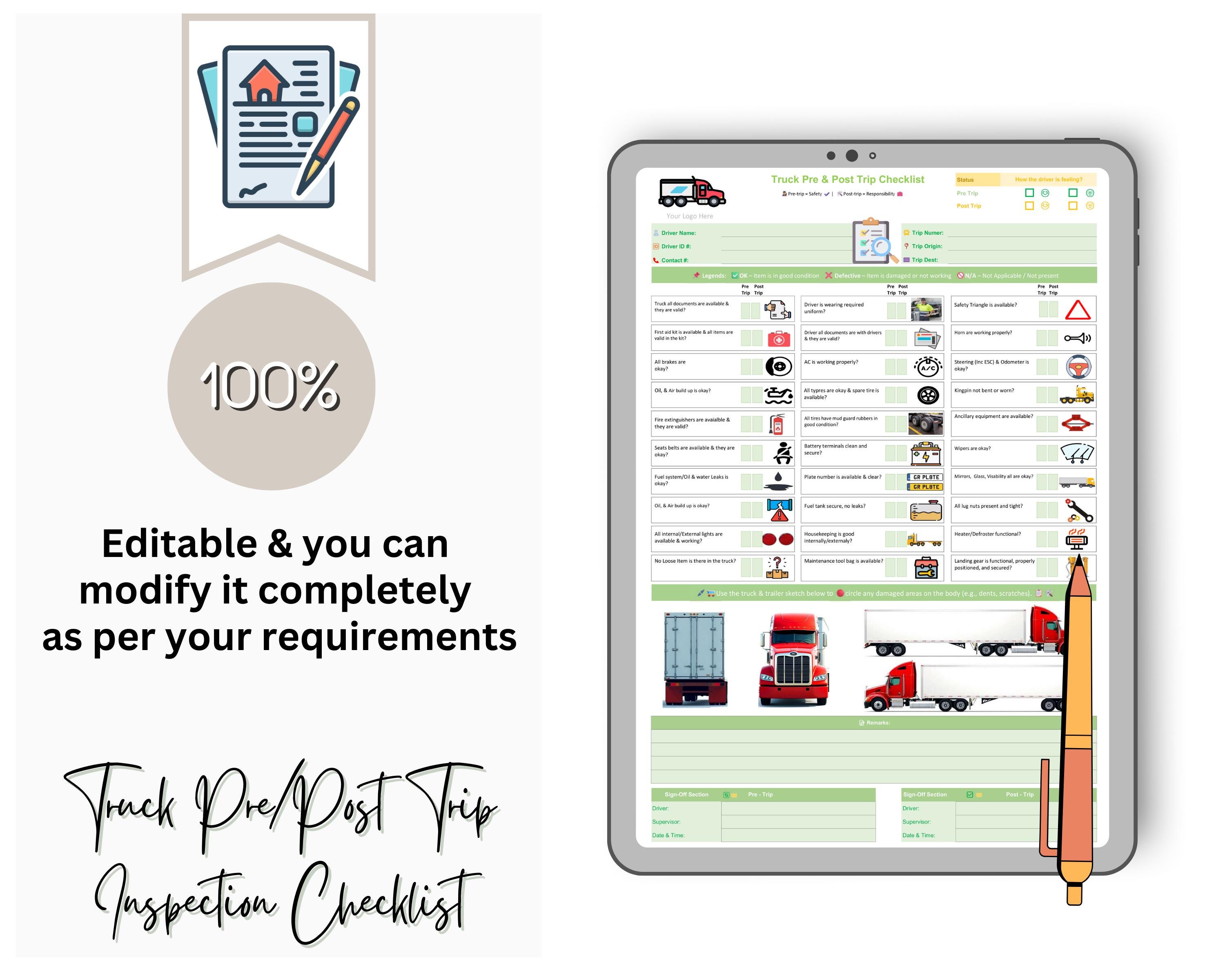 Truck Inspection Checklist - Pre Trip Truck Inspection - Semi Truck ...