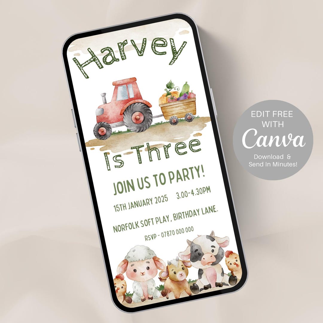 Farm Party Invitation, Instant Digital Download! Send This Editable ...