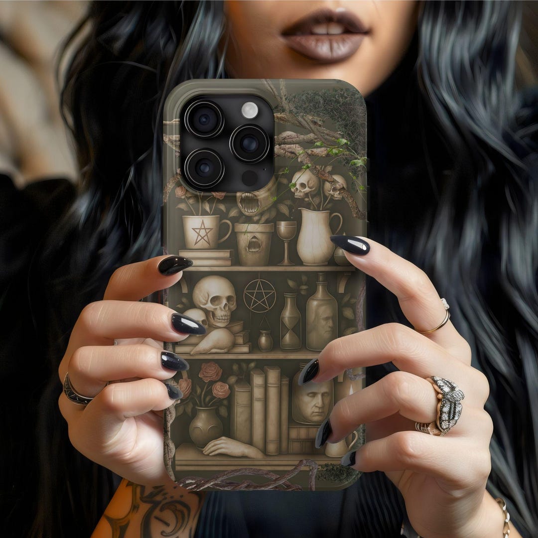 Gothic Bookshelf Phone Case, Horror Phone Case, Spooky Bookshelf ...