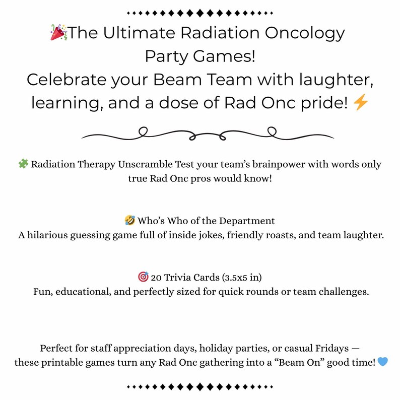 Radiation Oncology Party Games, 3 Games for Radiation Oncology Team ...