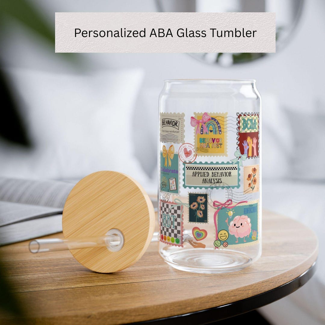Personalized Behavior Therapy Tumbler, 16oz Clear Glass Cup With Bamboo ...