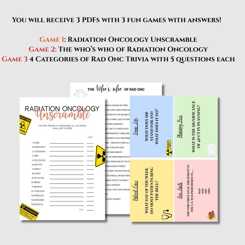 Radiation Oncology Party Games, 3 Games for Radiation Oncology Team ...