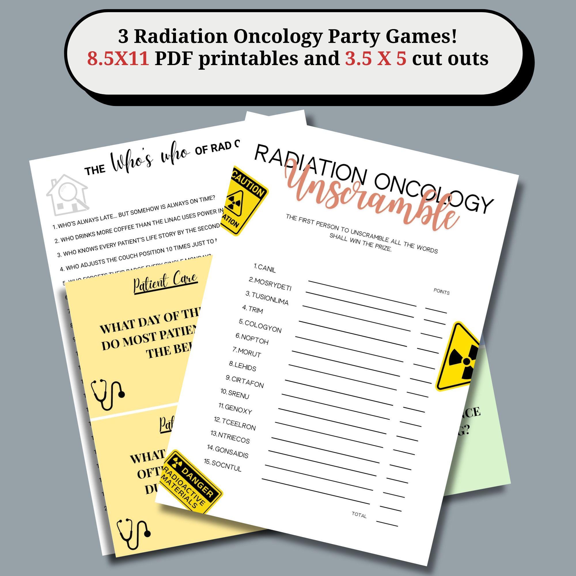 Radiation Oncology Party Games, 3 Games for Radiation Oncology Team ...
