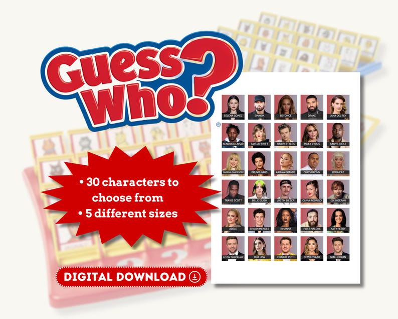 Guess Who Hollywood Pop Music Icons Edition | Famous Music Artists | 30 ...