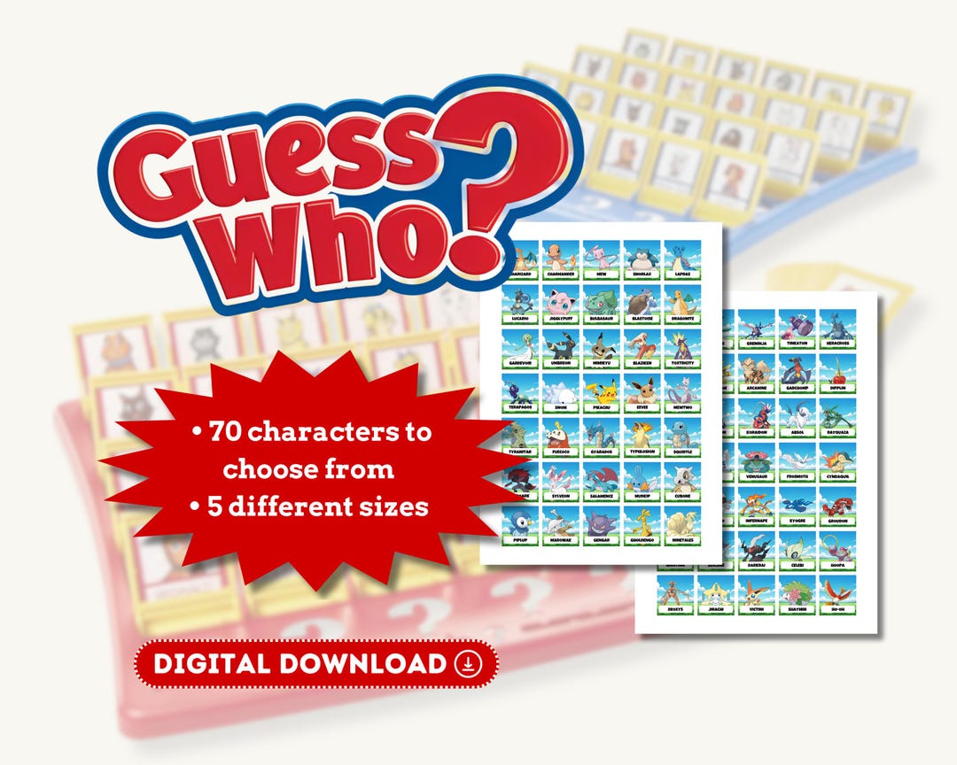 Guess Who Themed Game Cards | 70 Characters | Adults/kids Entertainment ...