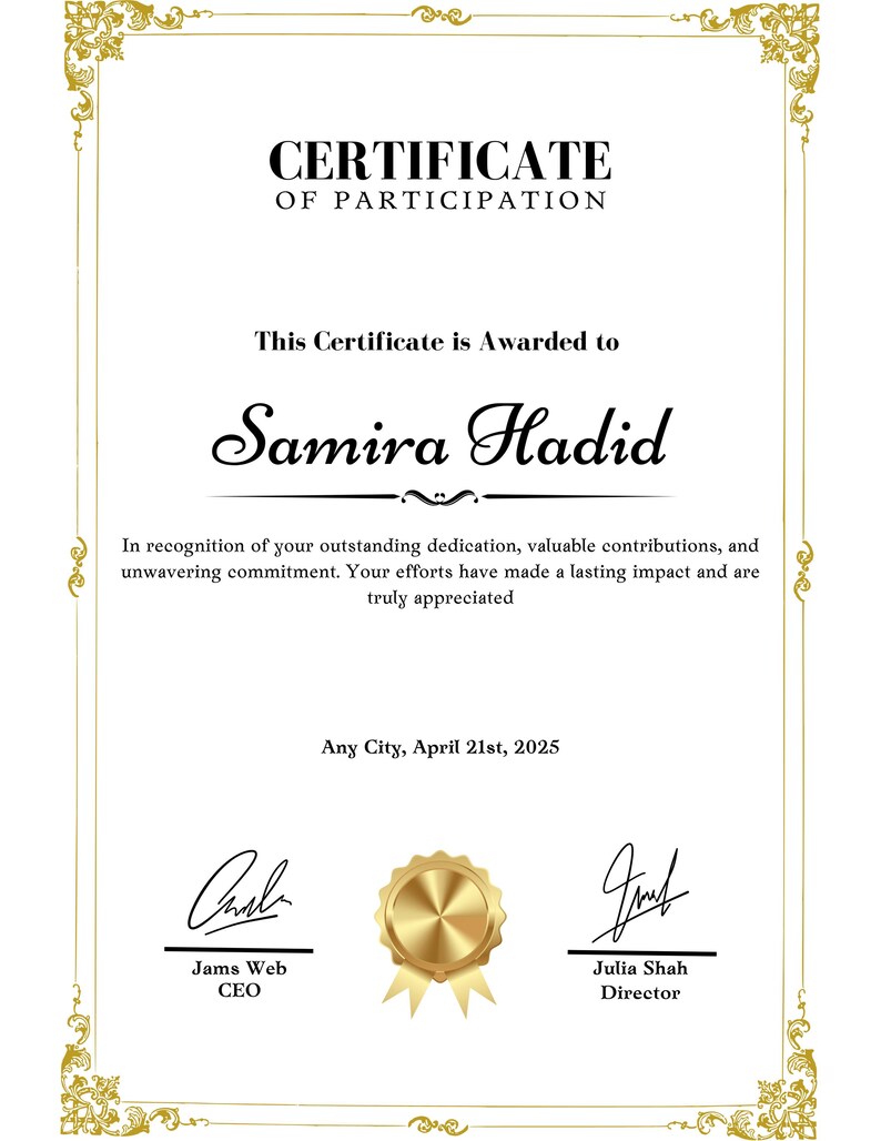 Elegant Participation Certificate | Award Certificate | White and Gold ...