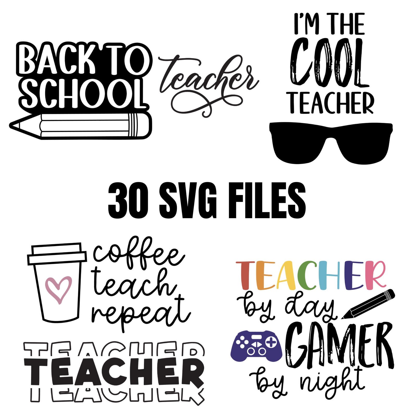 Teacher SVG Bundle: Funny Quote Designs, School Cut Files (digital ...
