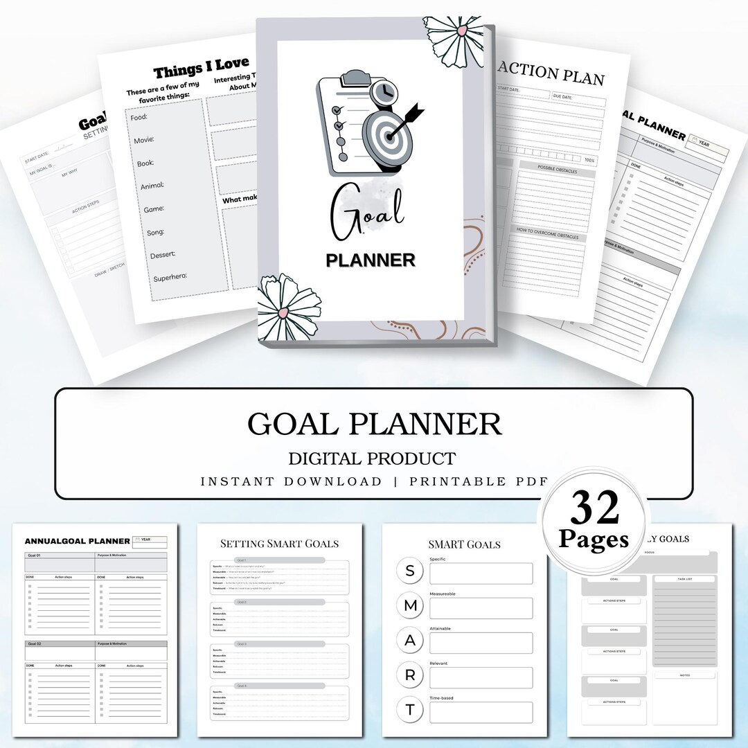 Goal Planner Printable PDF | SMART Goal Setting Template | Productivity ...
