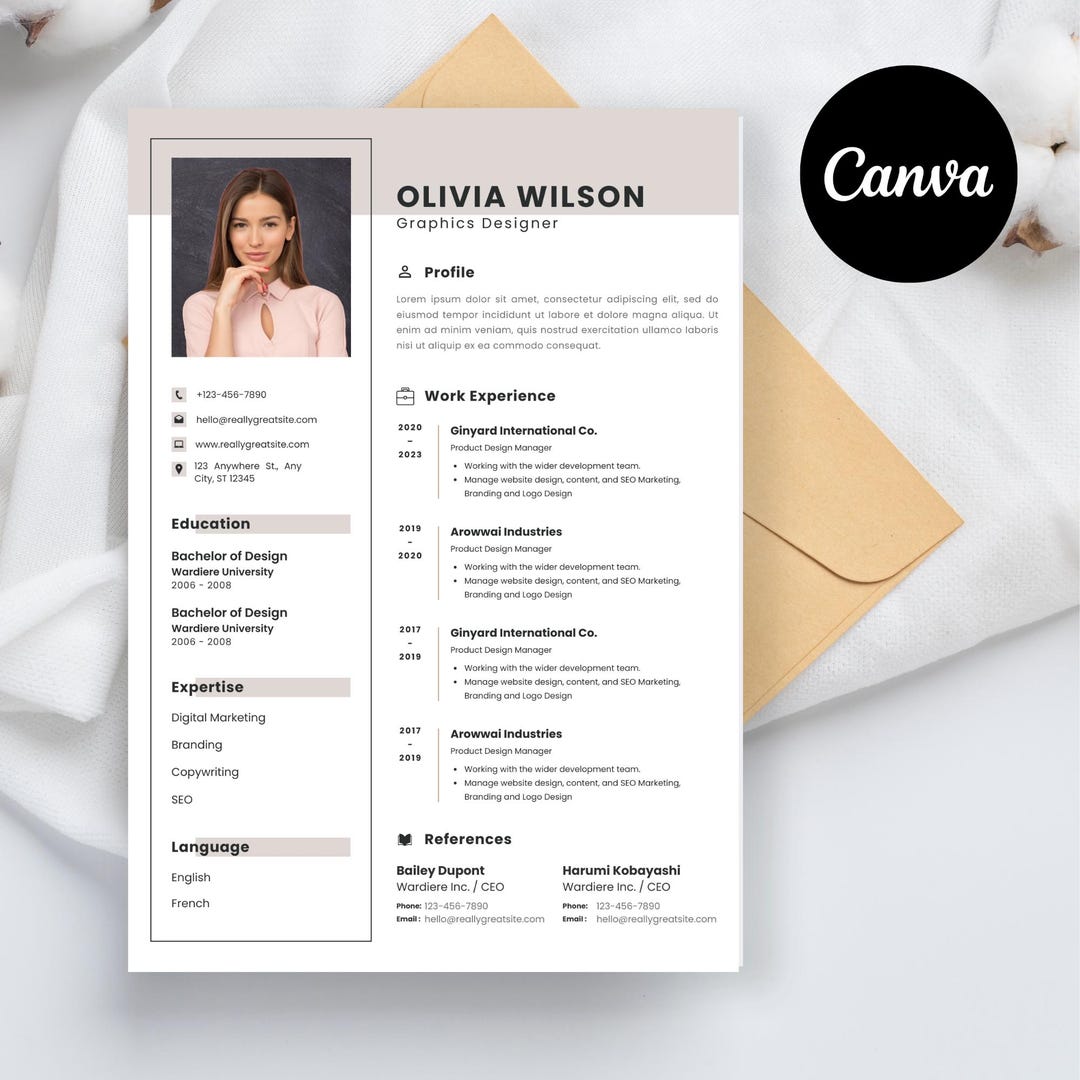 Professional CV Resume Canva Template | Modern Editable Resume Design ...