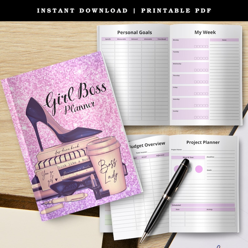 Girl Boss Planner Bundle Printable | Productivity Planner, Goal Tracker ...