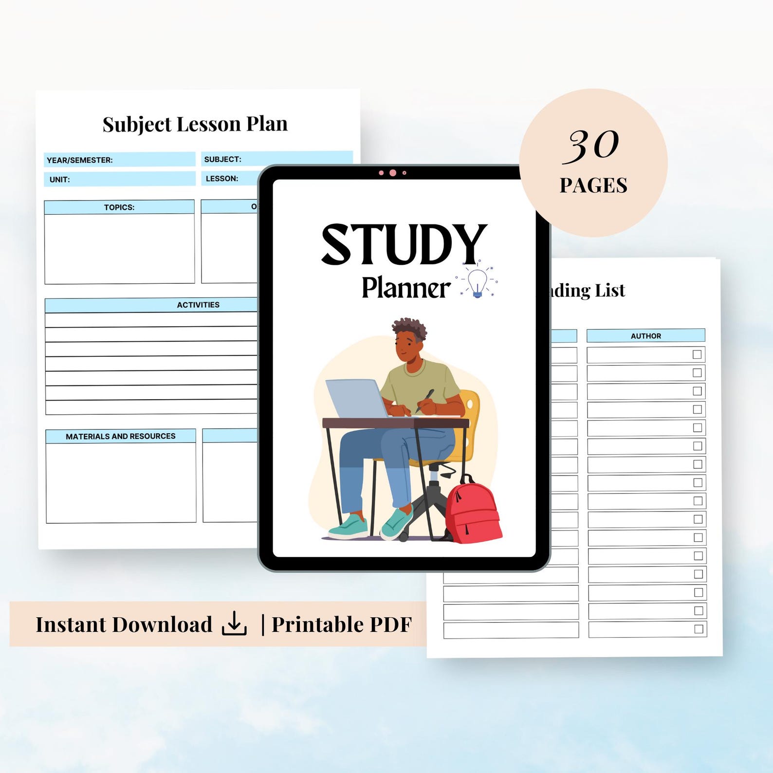 Study Planner Printable Pdf Academic Planner Student Organizer