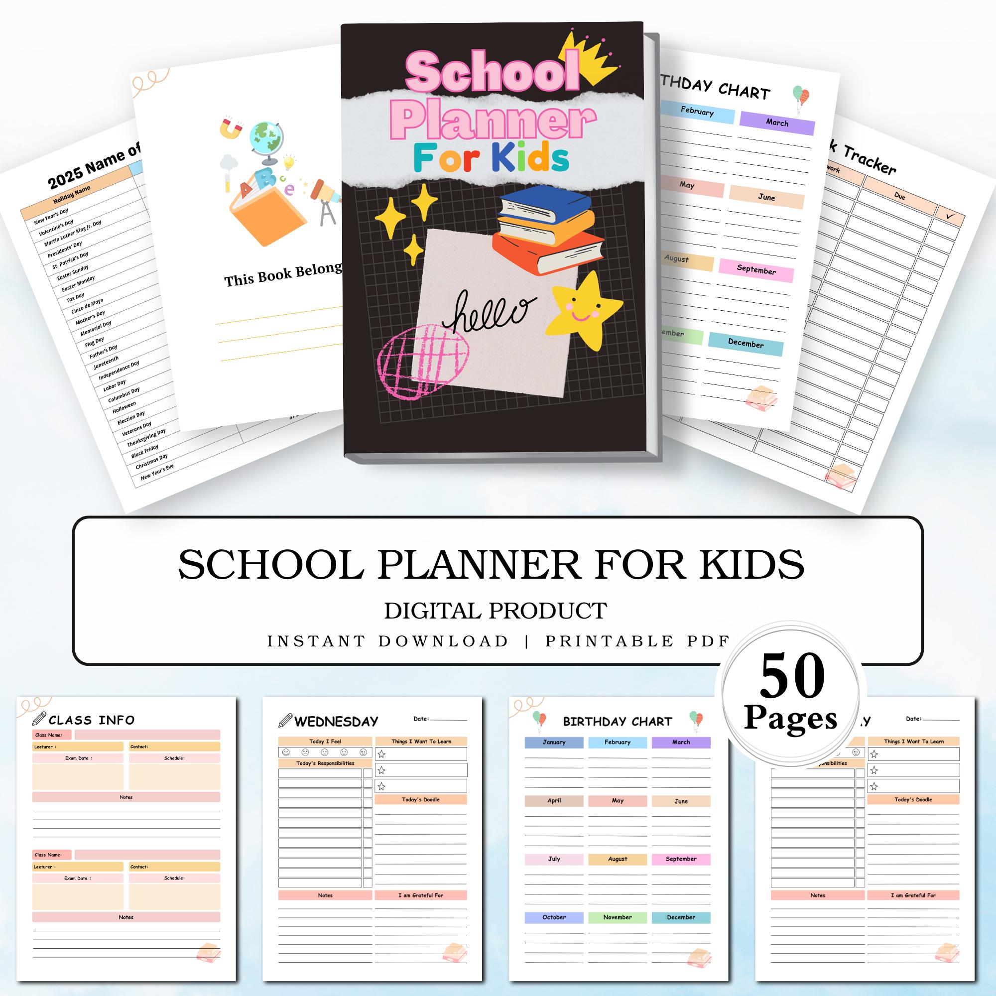 School Planner for Kids Printable | Homework Organizer | Student ...