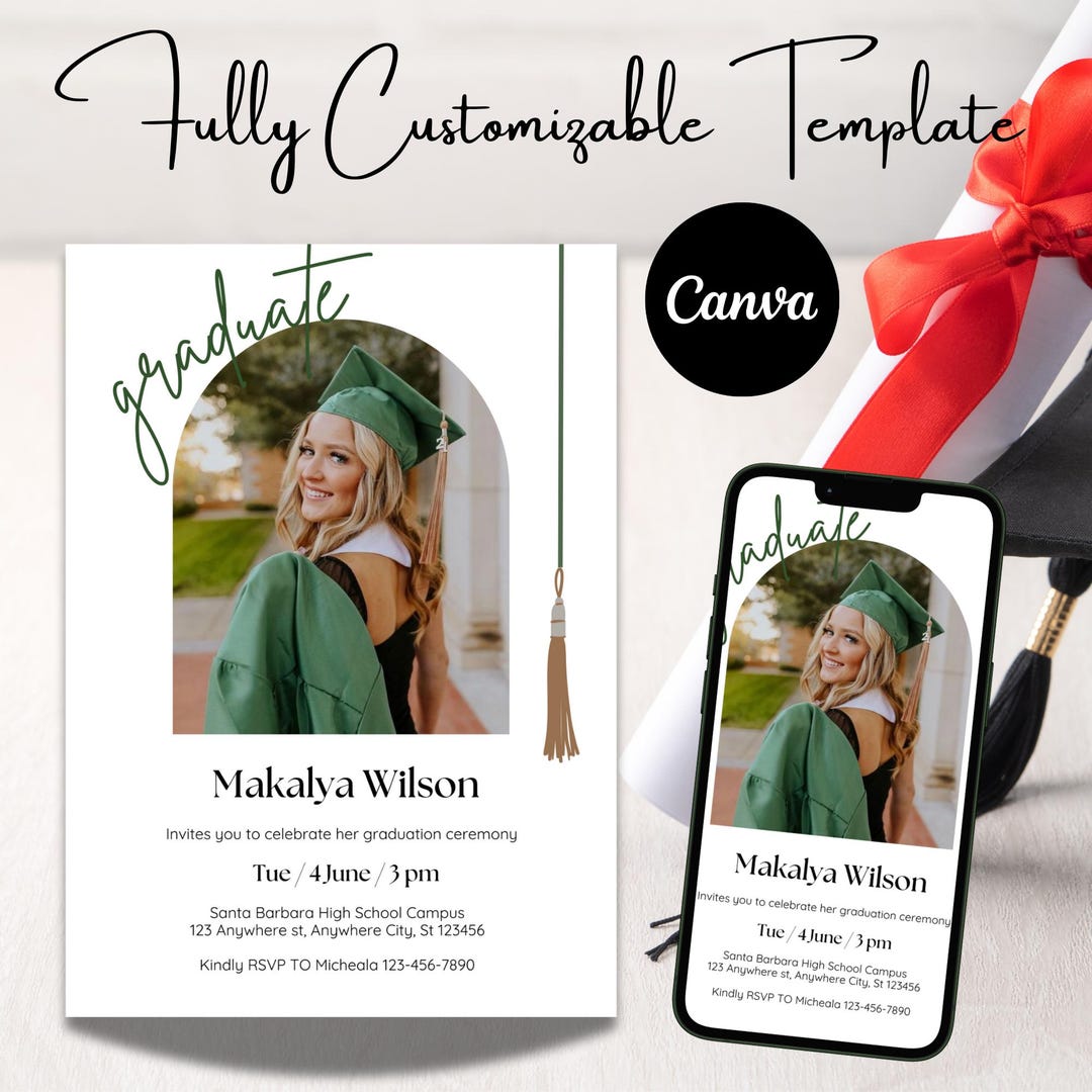Editable Graduation Party Invitation Template Canva | Class of 2025 ...
