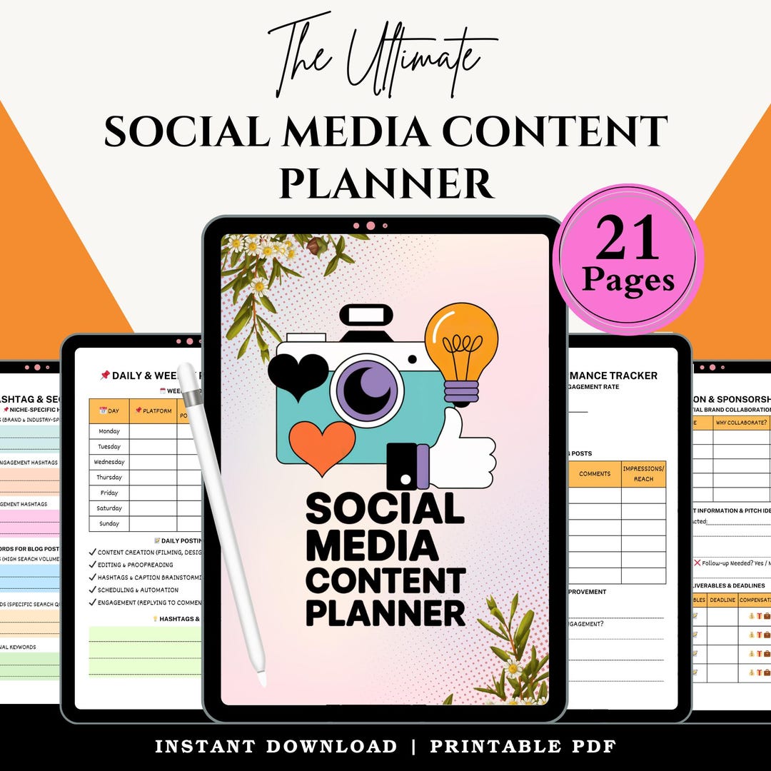 Social Media Content Planner Printable | Digital Social Media Calendar ...