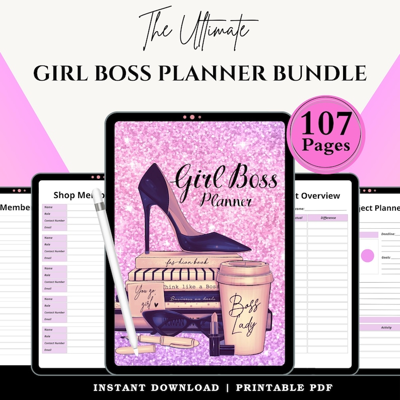 Girl Boss Planner Bundle Printable | Productivity Planner, Goal Tracker ...