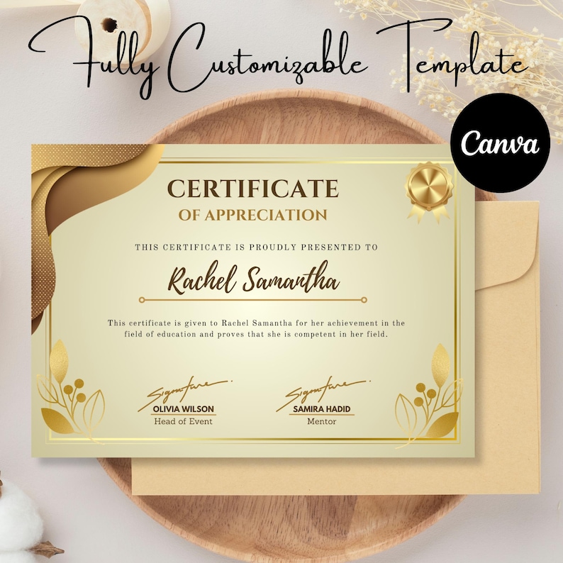 Editable Certificate of Appreciation Template Canva | Printable Award ...