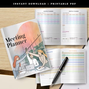 Meeting Planner Printable PDF | Business Meeting Agenda Organizer ...