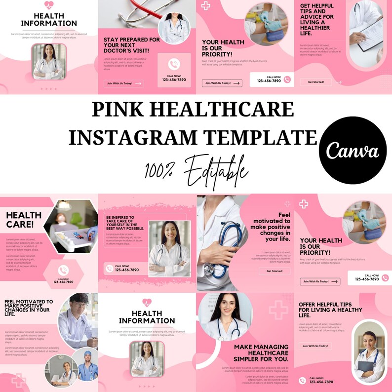 Pink Healthcare Instagram Template: Editable Canva Medical Posts ...