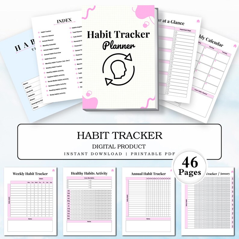 Habit Tracker Printable PDF | Daily Weekly Monthly Habit Planner | Goal ...