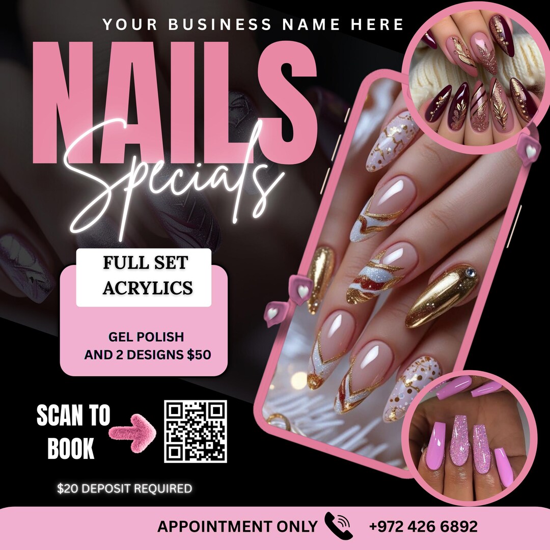 Modern Nails Special Flyer | Nail Salon Promotion Flyer With QR Code ...