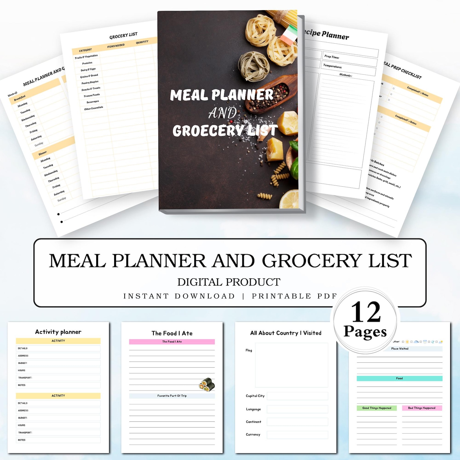 Meal Planner and Grocery List Printable | Weekly Meal Planning PDF ...