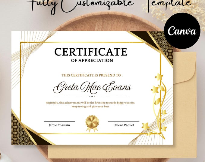 Editable Certificate of Appreciation Template Canva | Printable Award ...