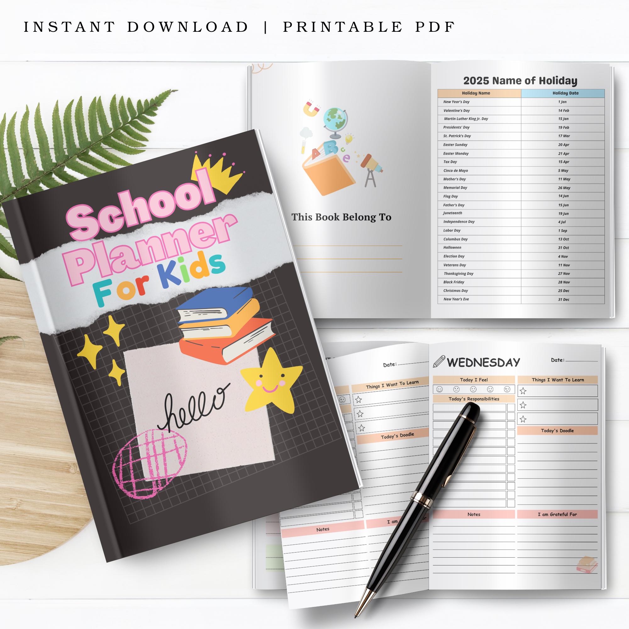 School Planner for Kids Printable | Homework Organizer | Student ...