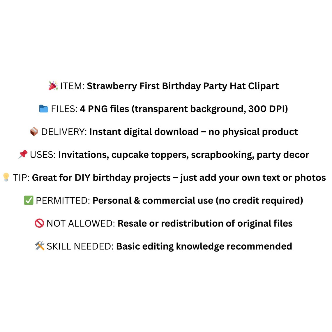 Strawberry First Birthday Party Hat Clipart – Number 1 PNG, Berry First ...
