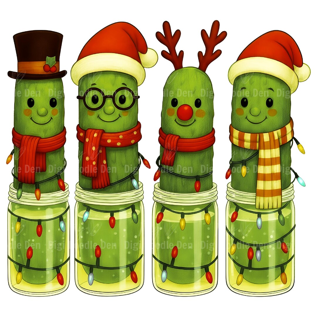 Festive Christmas Pickle PNG – Cute Holiday Pickles in Jars, Funny ...