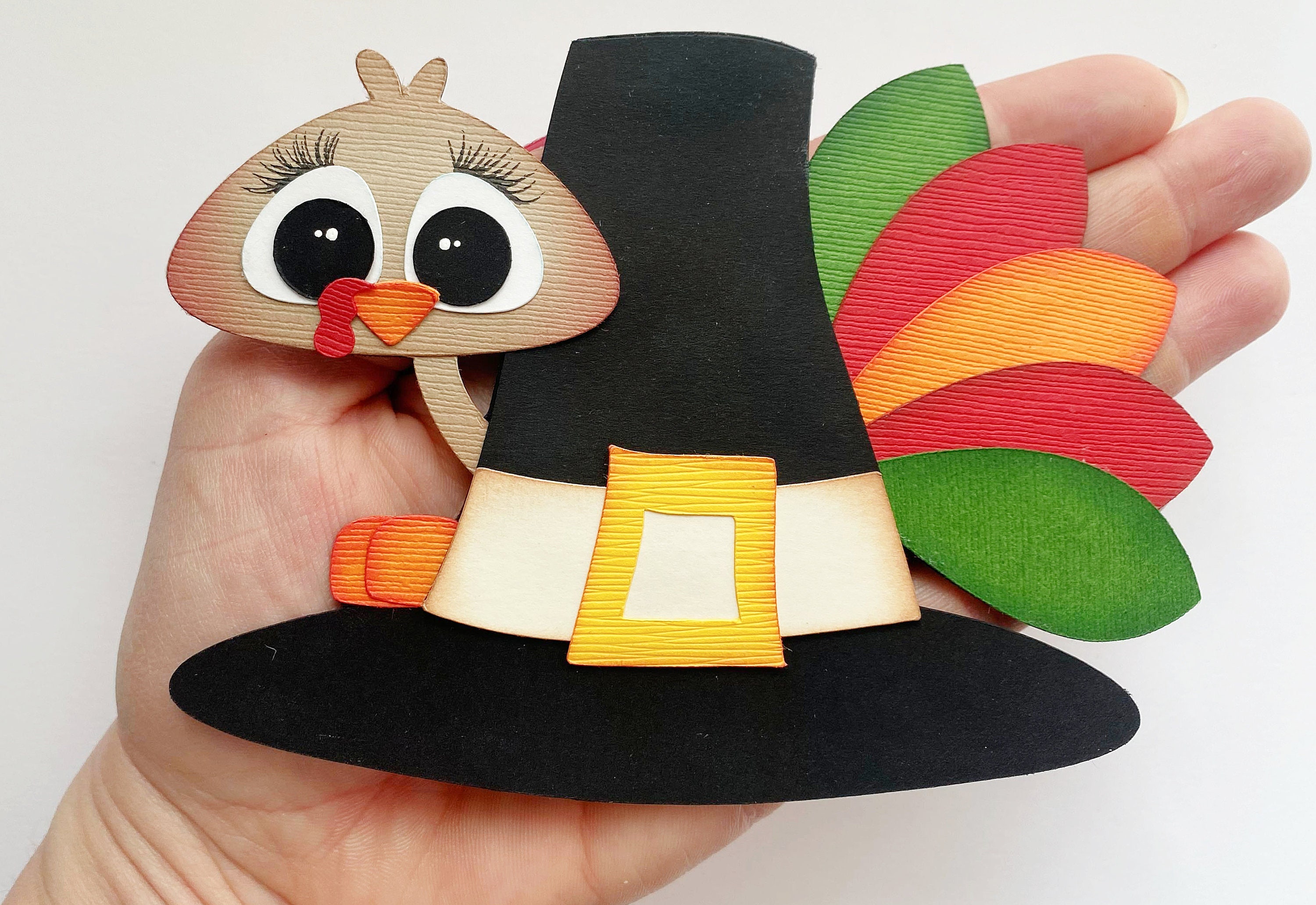 Scrapbook Thanksgiving Turkey Hiding Behind Pilgrim Hat, A Premade ...
