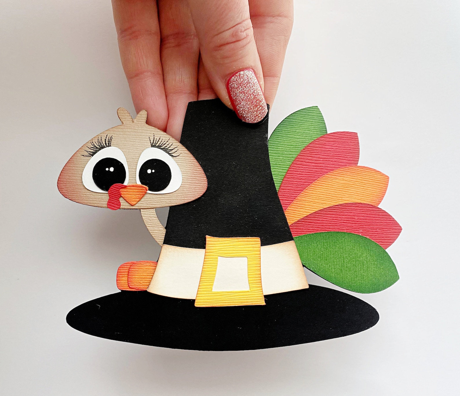 Scrapbook Thanksgiving Turkey Hiding Behind Pilgrim Hat, A Premade ...