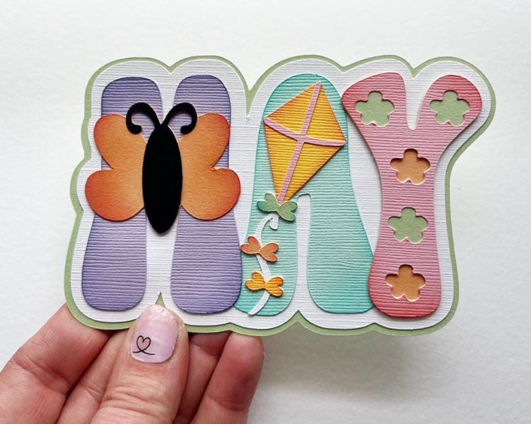 May Month Embellishment Scrapbook Title Butterfly Kite Flowers Theme ...