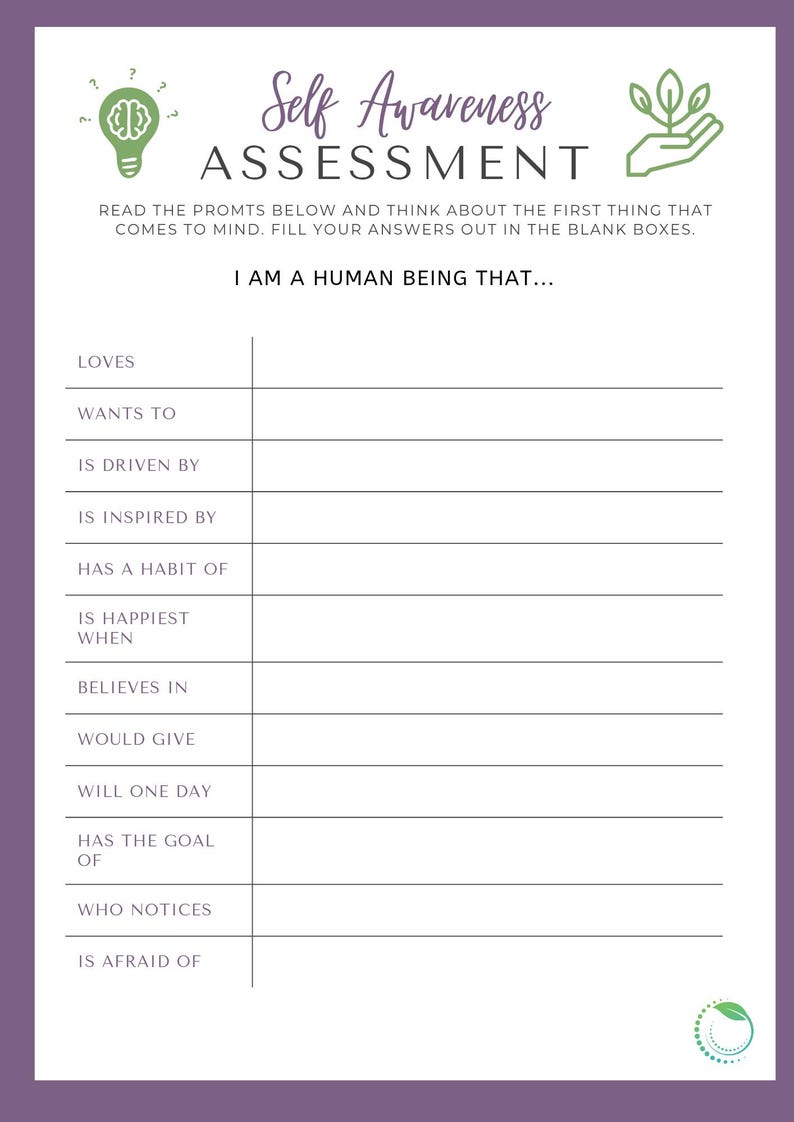 Self- Awareness Worksheet- Great for Personal or Teamwork - Etsy