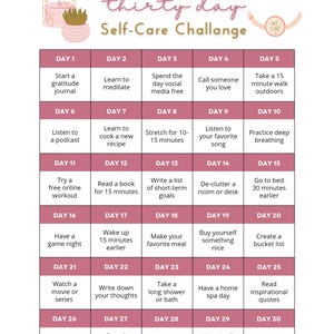 30 Day Self Care Challenge - Etsy