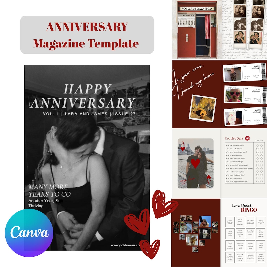 Anniversary Magazine Template: Editable Canva Couples Love Story ...