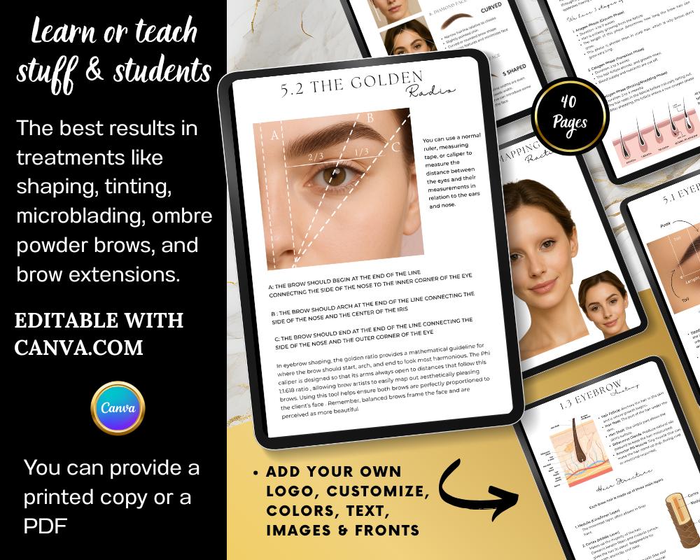 Editable Brow Mapping Course Canva Template | 40 Page Guide for ...