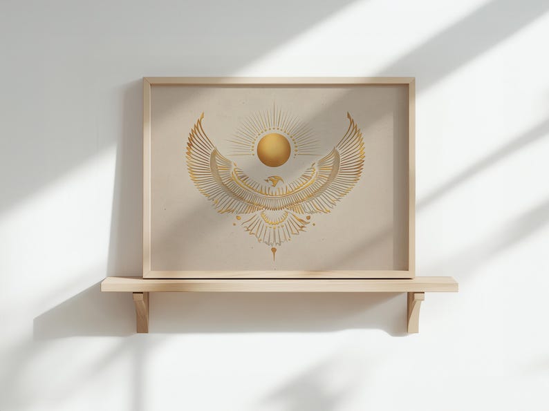 Winged Sun Disk Wall Art, Sacred Solar Emblem Minimalist Print - Etsy