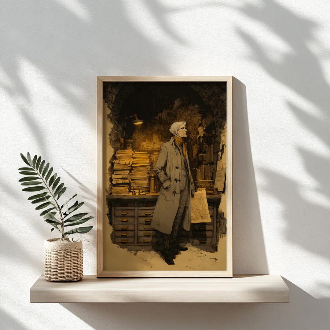 Dark Academia Archivist Art Print, Vintage Scholar Illustration - Etsy