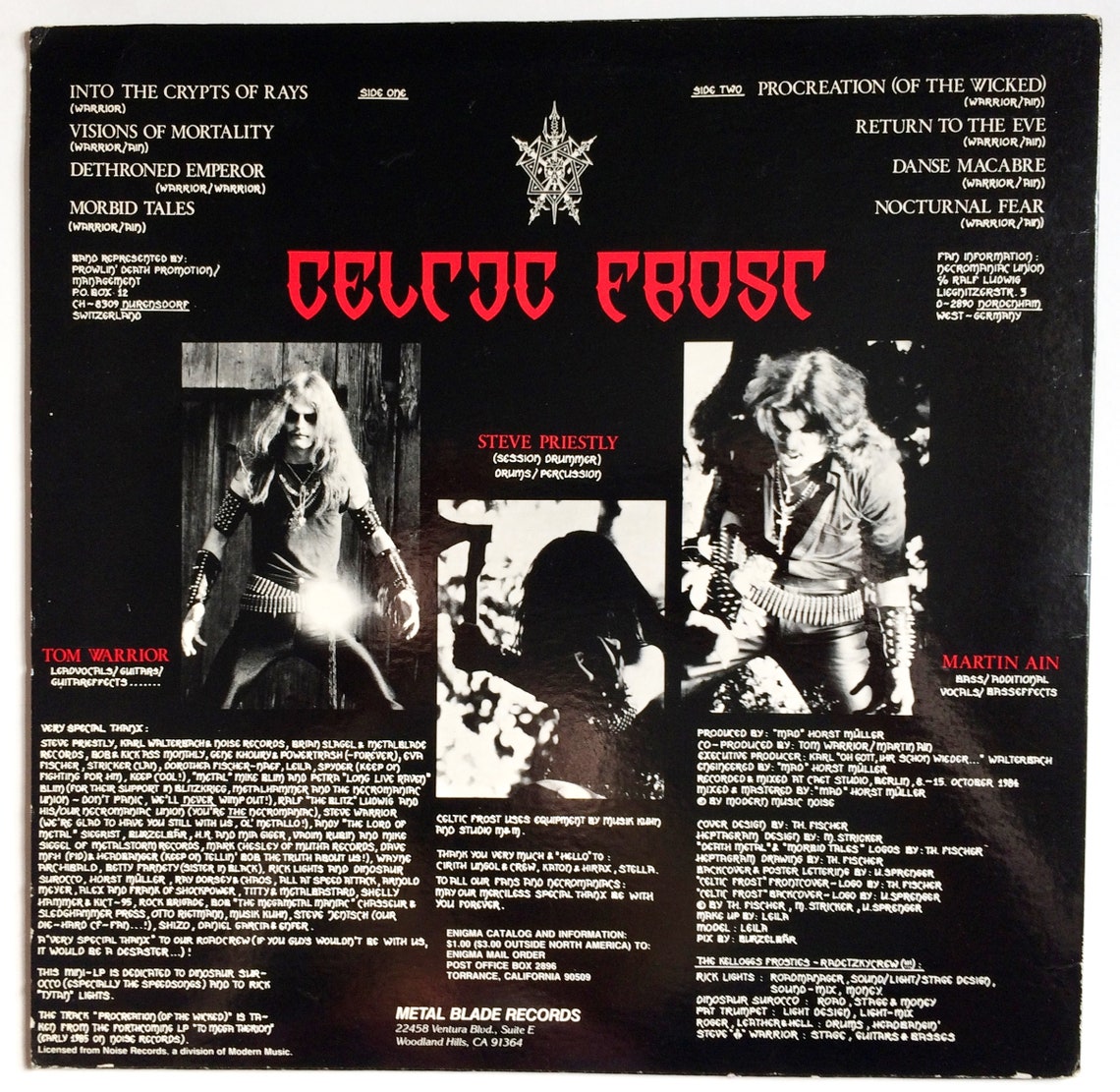 CELTIC FROST Morbid Tales Lp 1985 Original Vintage Vinyl Record Album ...