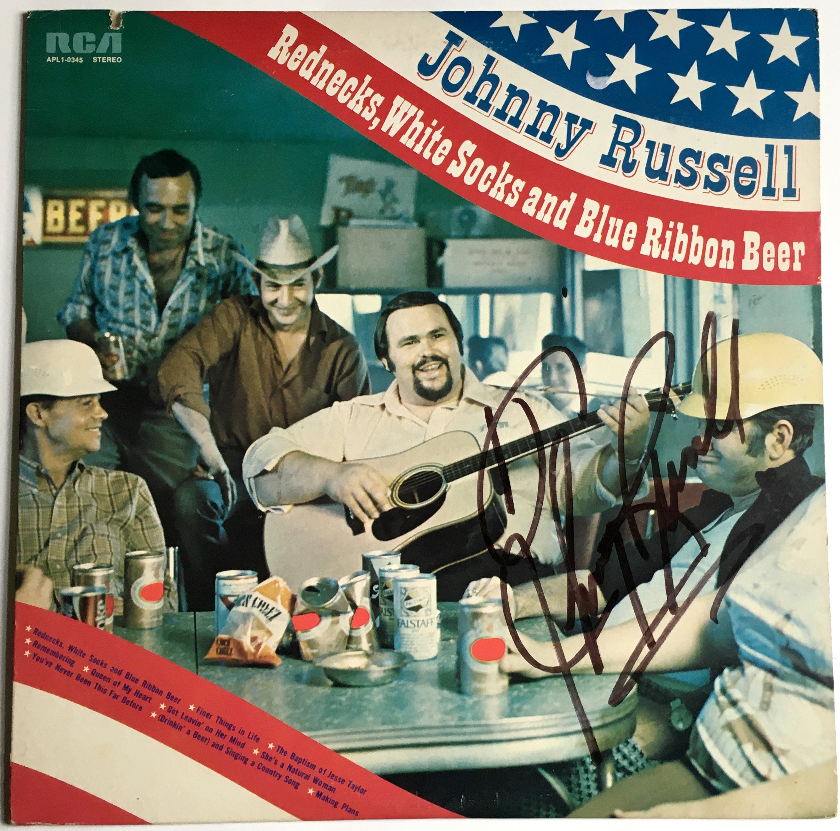 JOHNNY RUSSELL SIGNED Rednecks White Socks and Blue Ribbon Beer Lp 1973 ...