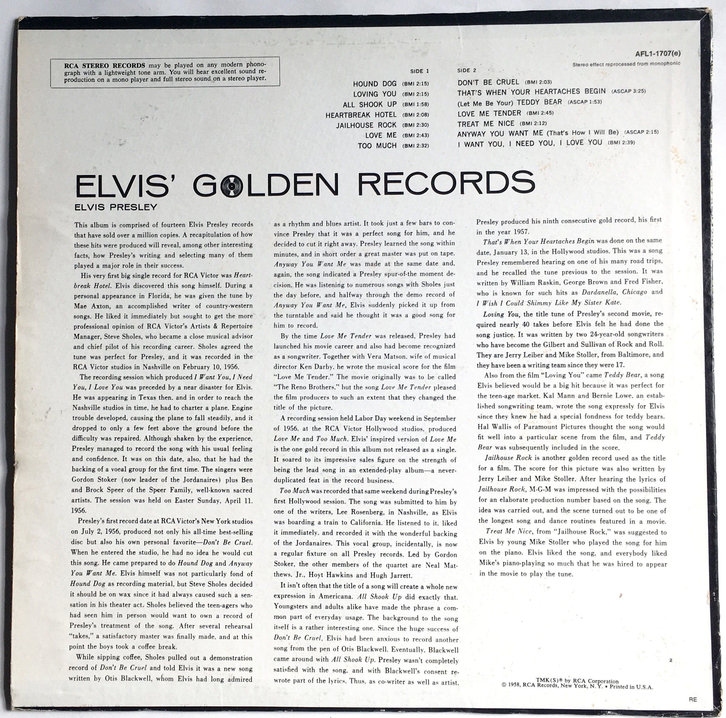 ELVIS Golden Records Lp 1958 ELVIS PRESLEY Original Stereo Vintage ...
