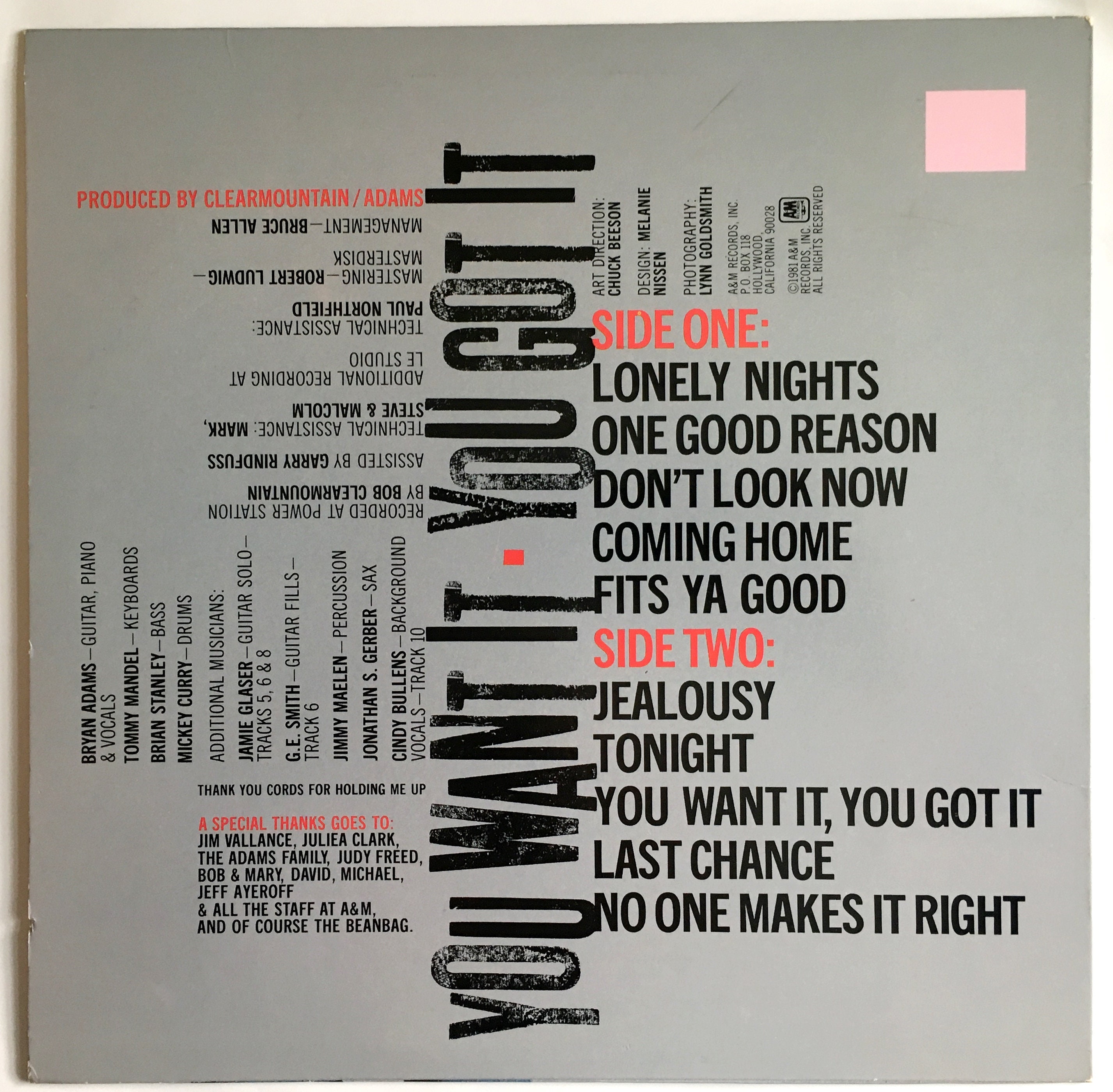 Bryan Adams You Want It You Got It Lp 1981 Original Vintage Vinyl