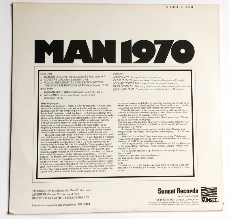 MAN - 1970 Lp 1971 Vintage Vinyl Record Album Near Mint - Etsy