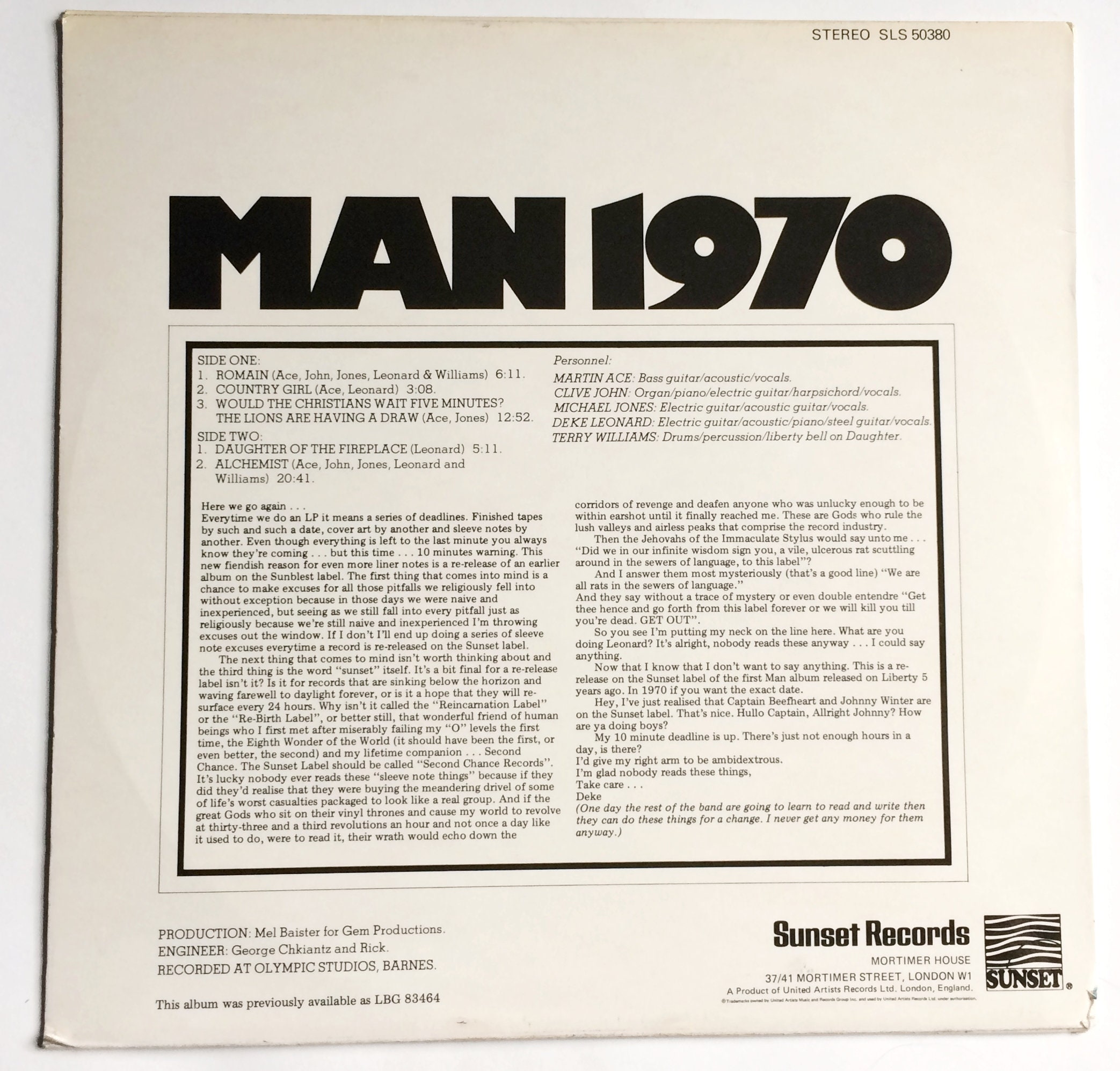 MAN - 1970 Lp 1971 Vintage Vinyl Record Album Near Mint - Etsy