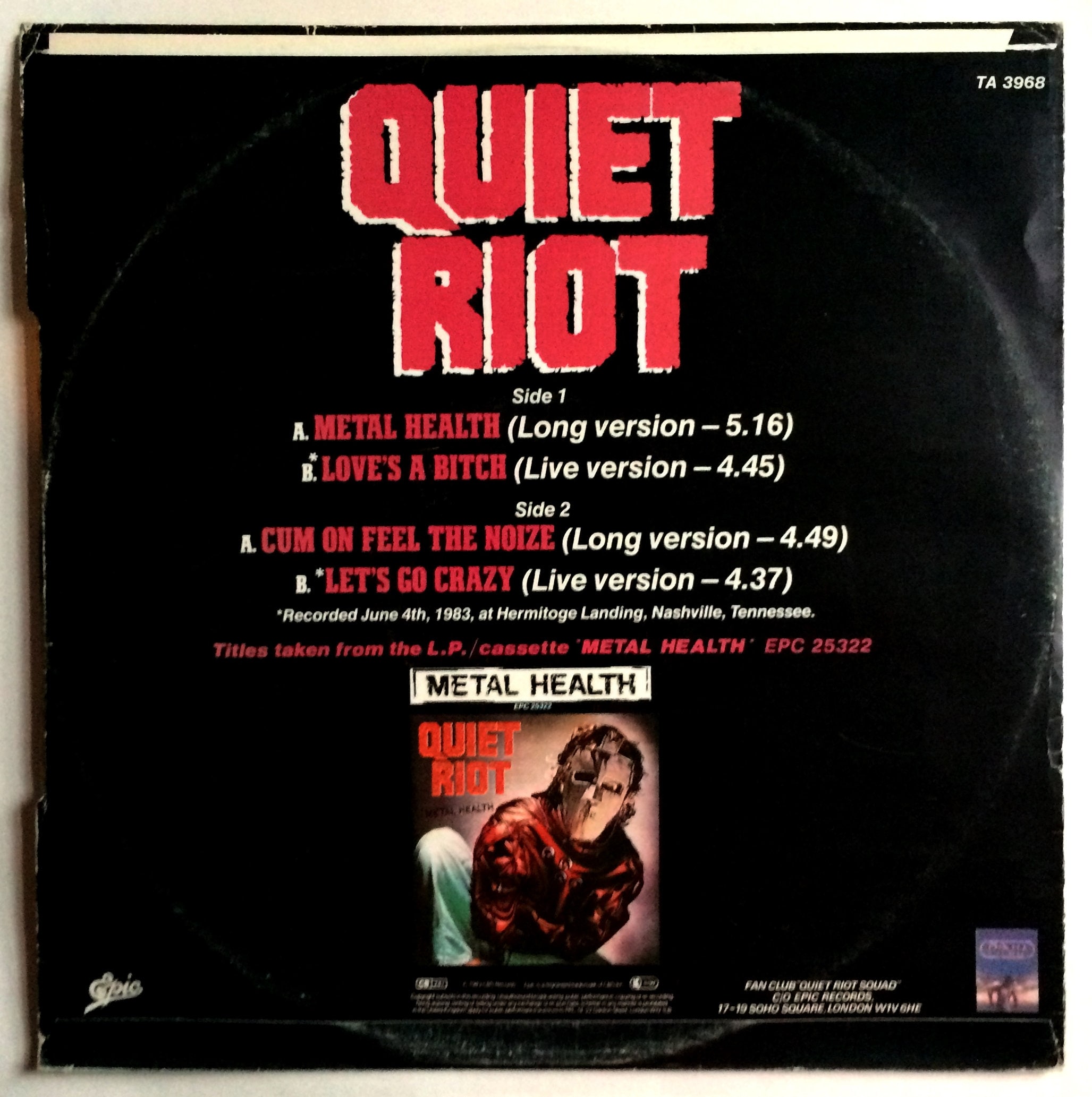 QUIET RIOT Metal Health 4 Song Ep 12 Inch Single 1983 Original Vintage ...