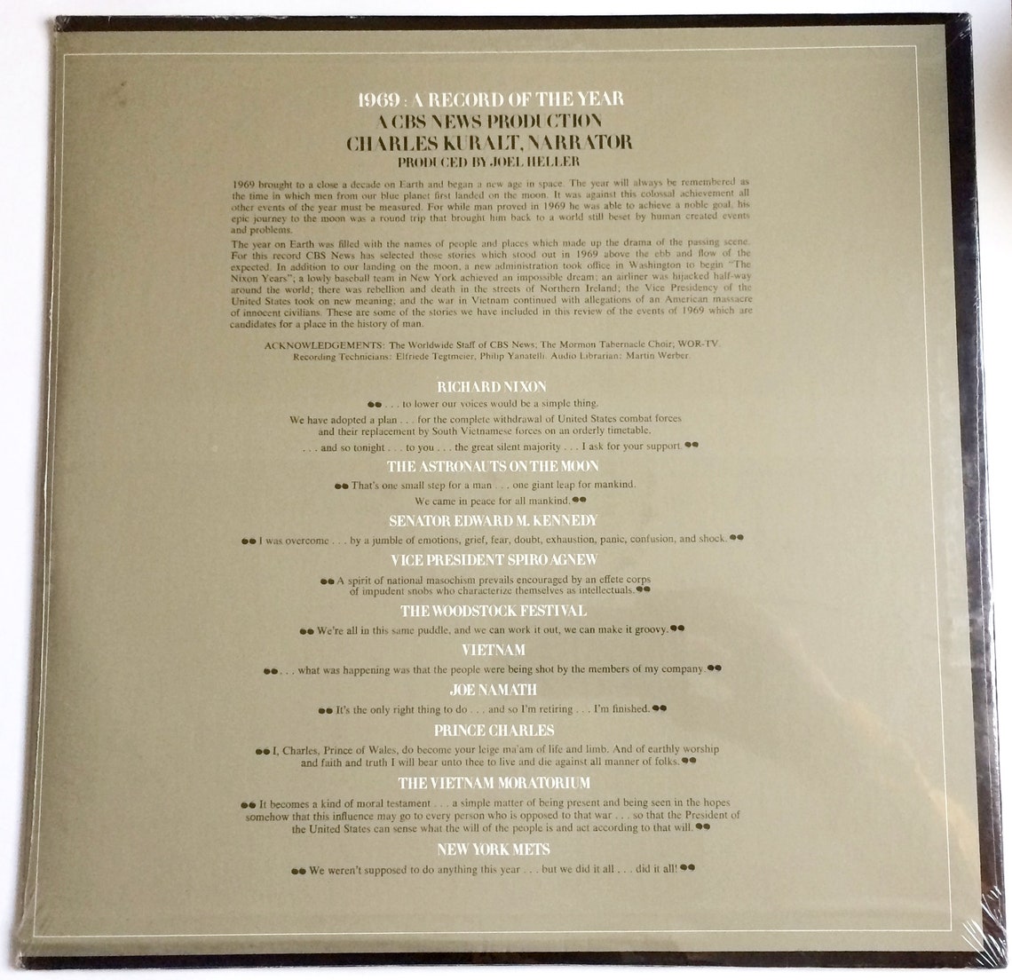 1969 CBS NEWS SEALED Charles Kuralt Lp 1969 Original Vinyl Record Album ...