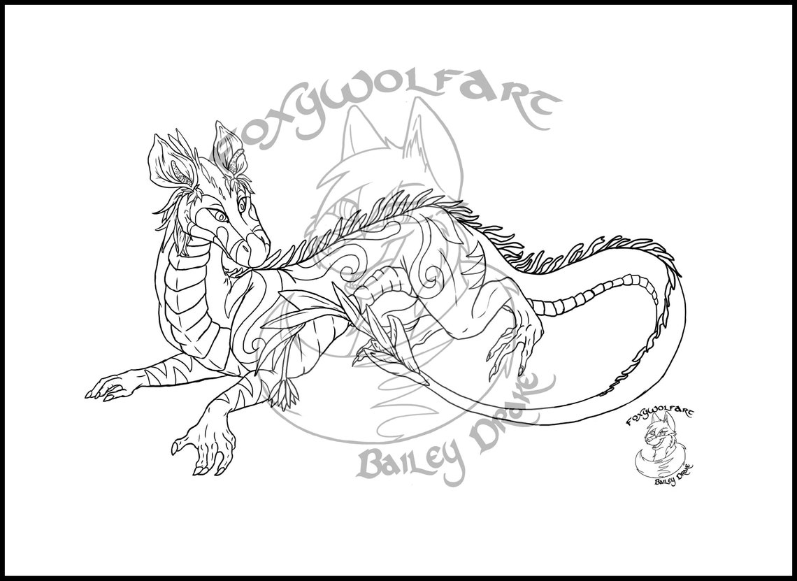 Flower Dragon, Coloring Page Download, Dragon Line Art - Etsy