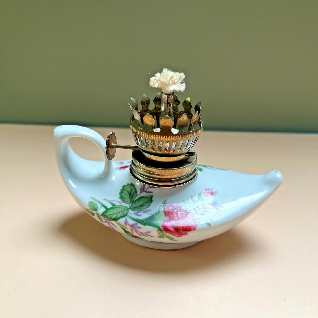 Miniature Porcelain Genie Lamp • 4" Aladdin Style • Floral + Brass - Etsy